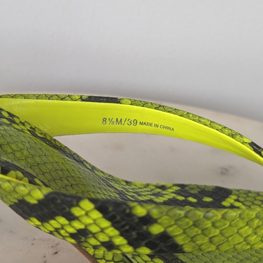 J Lo Jennifer Lopez Inez Neon Green Snake Print Heels - Gem